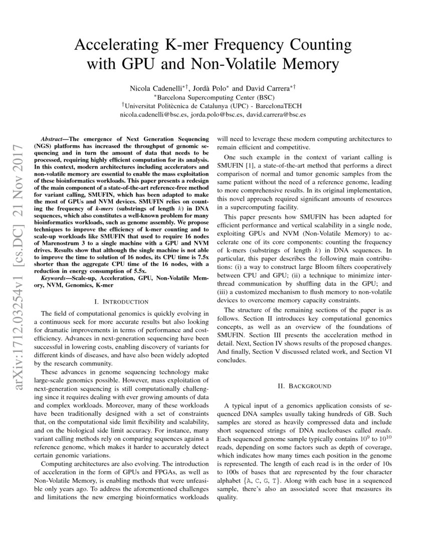 Accelerating K-mer Frequency Counting with GPU and Non-Volatile Memory ...