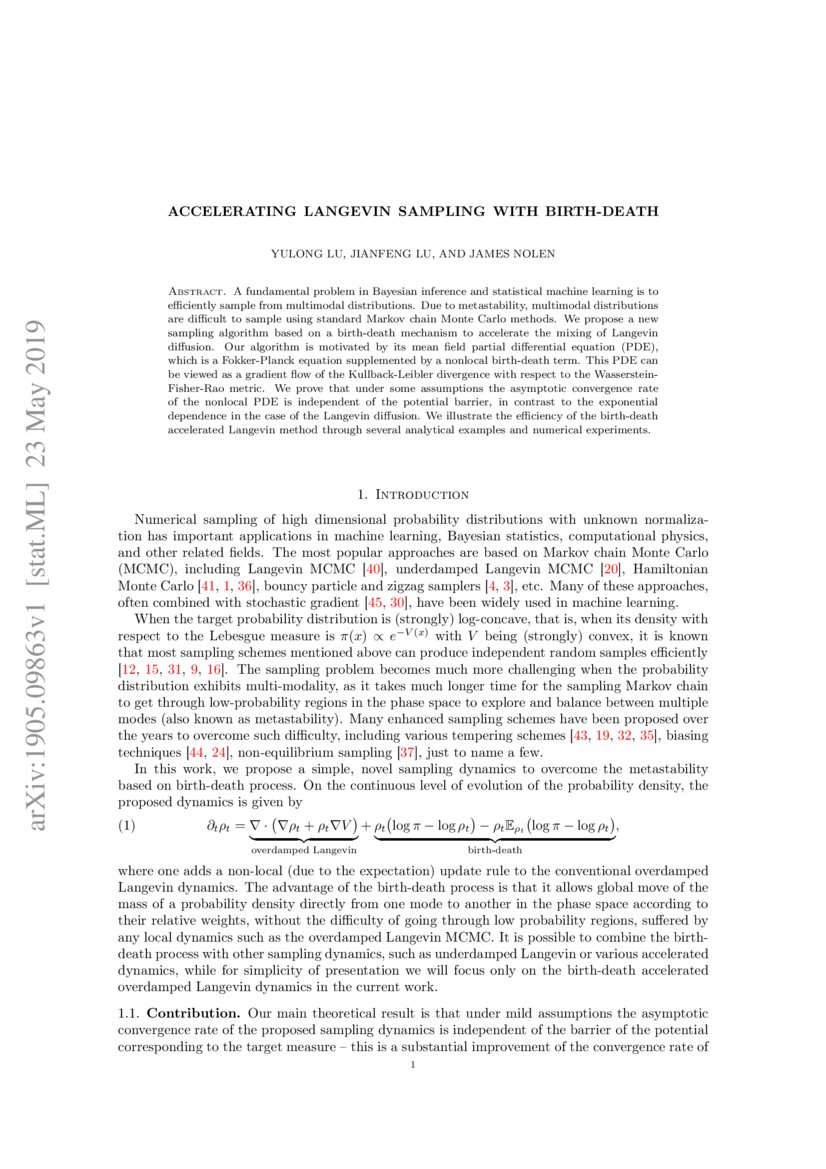 Accelerating Langevin Sampling with Birth-death | DeepAI