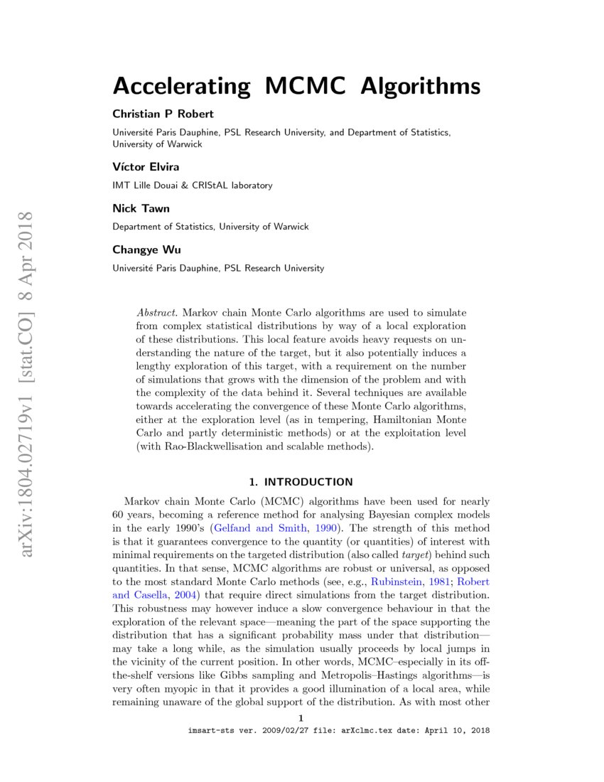 Accelerating MCMC Algorithms | DeepAI