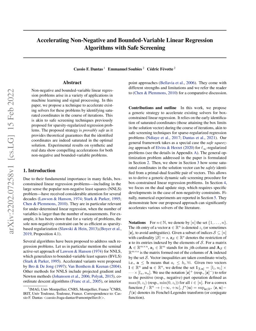 Accelerating Non Negative And Bounded Variable Linear Regression Algorithms With Safe Screening