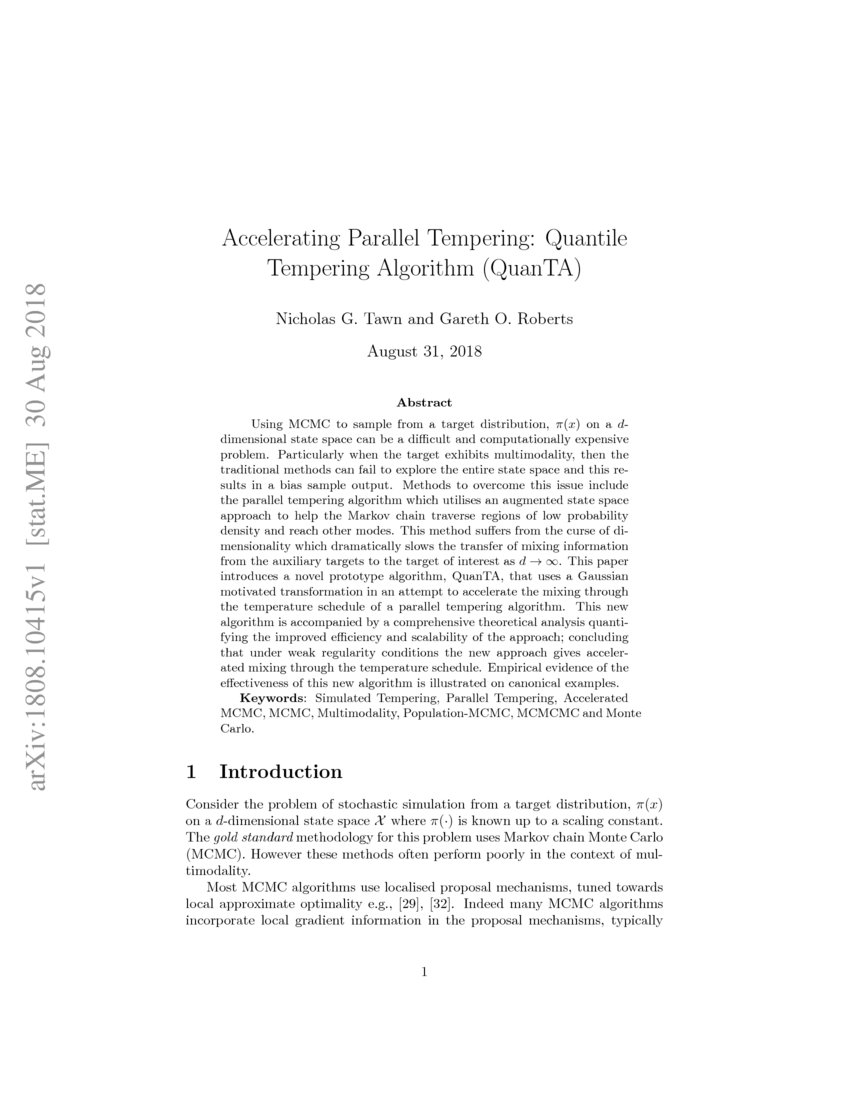 Accelerating Parallel Tempering: Quantile Tempering Algorithm (QuanTA) | DeepAI
