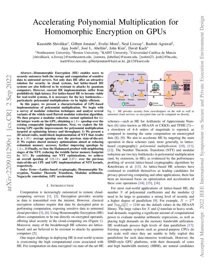 Accelerating Polynomial Multiplication for Homomorphic Encryption on GPUs | DeepAI