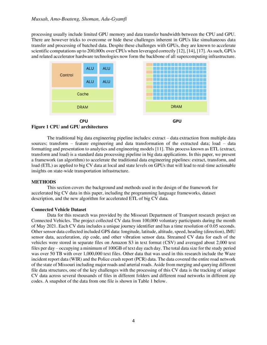Accelerating Statewide Connected Vehicles Big (Sensor Fusion) Data ETL Pipelines on GPUs | DeepAI