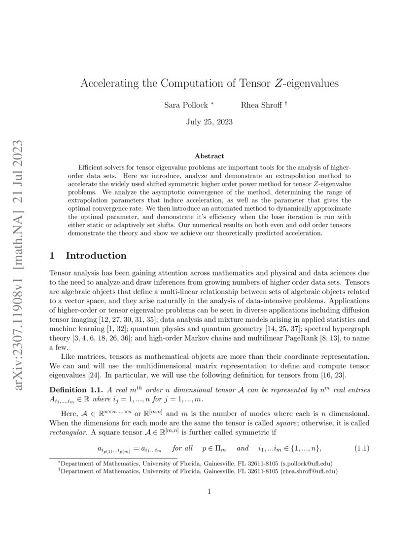 Accelerating The Computation Of Tensor Z Eigenvalues Deepai