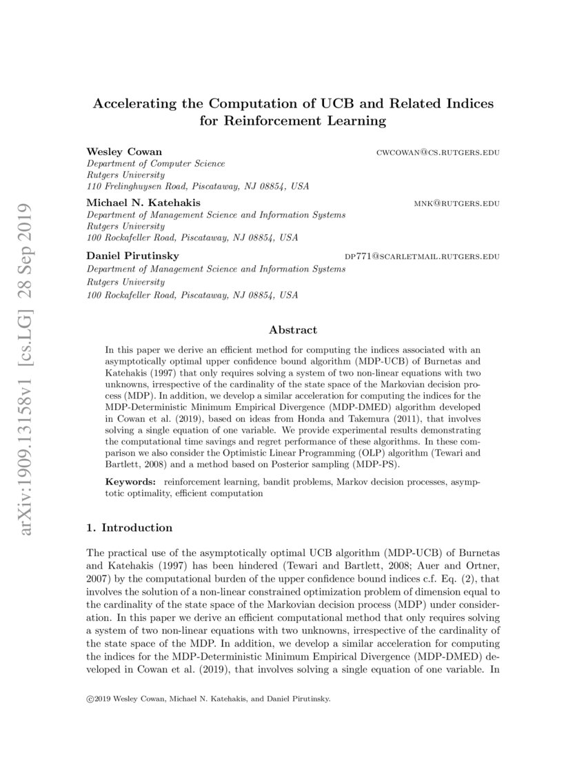 Accelerating the Computation of UCB and Related Indices for ...