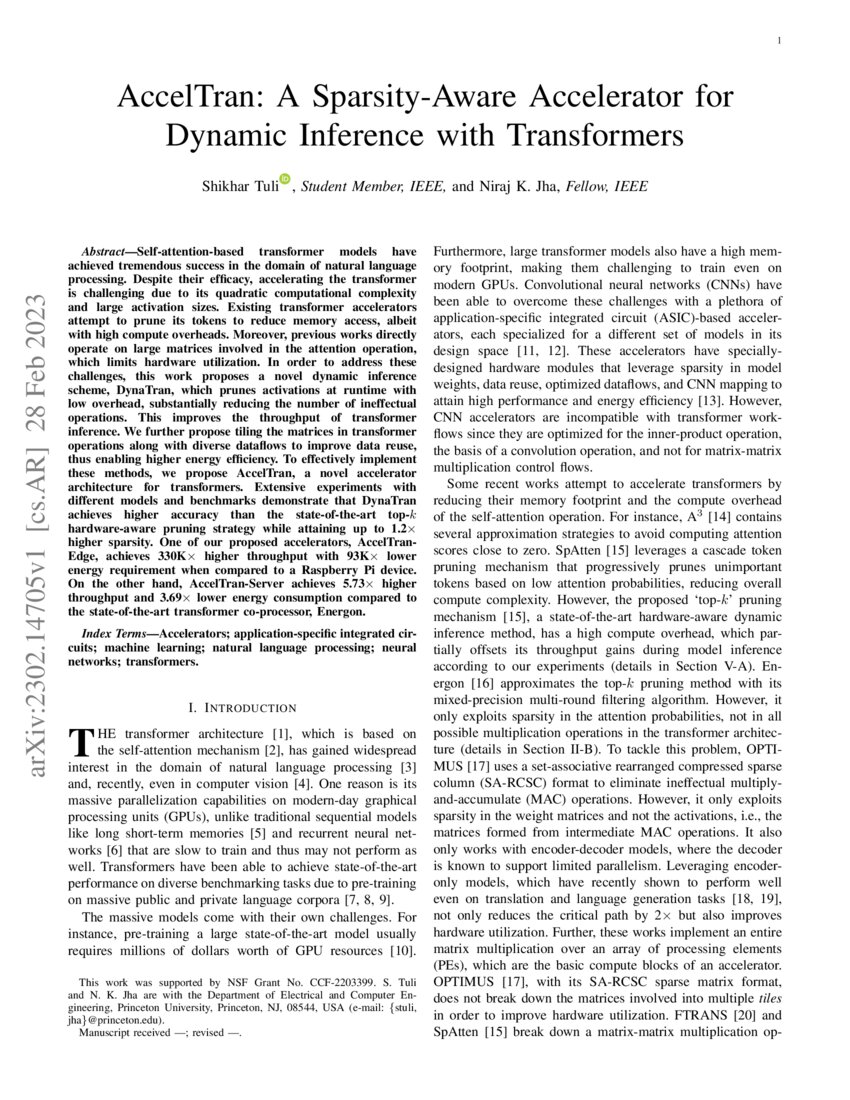 AccelTran: A Sparsity-Aware Accelerator for Dynamic Inference with Transformers | DeepAI