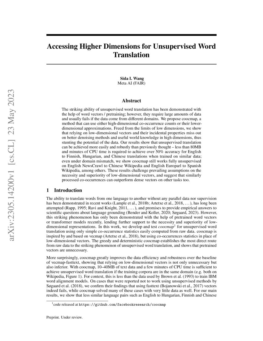Accessing Higher Dimensions for Unsupervised Word Translation | DeepAI