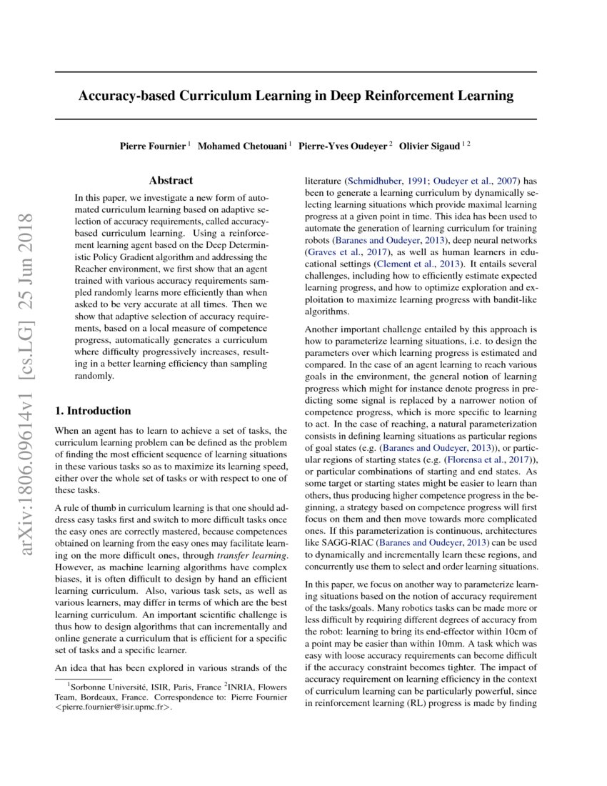 Accuracy-based Curriculum Learning in Deep Reinforcement Learning | DeepAI