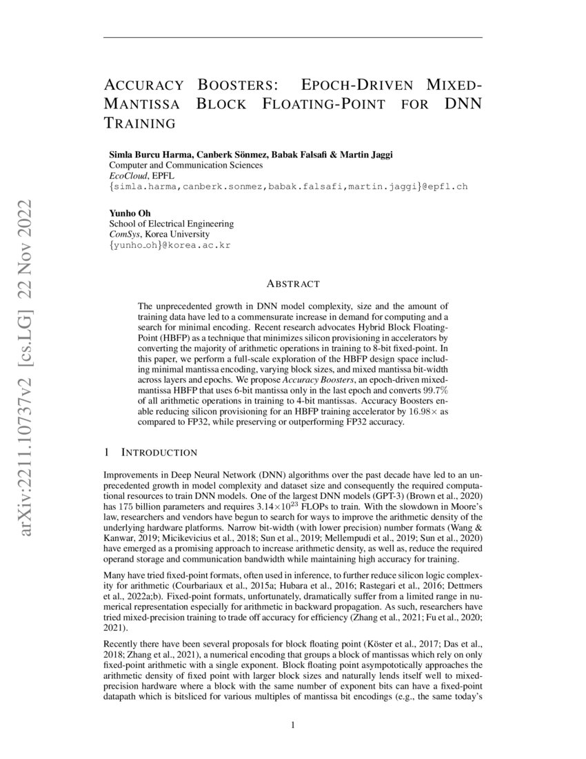 Accuracy Boosters: Epoch-Driven Mixed-Mantissa Block Floating-Point for DNN Training | DeepAI