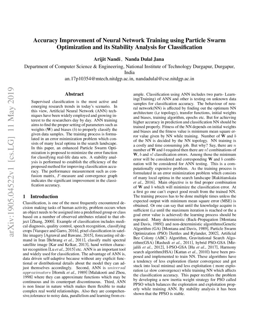 Accuracy Improvement Of Neural Network Training Using Particle Swarm Optimization And Its