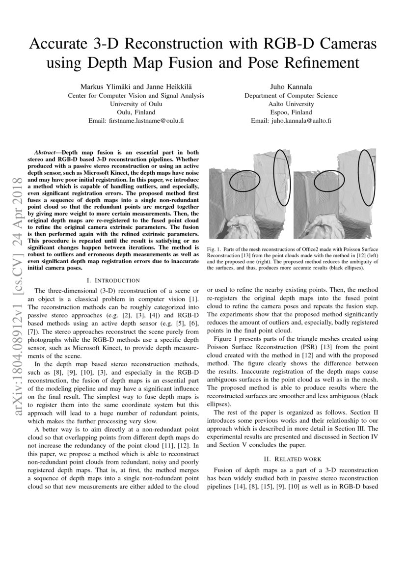 Accurate 3 D Reconstruction With Rgb D Cameras Using Depth Map Fusion And Pose Refinement Deepai