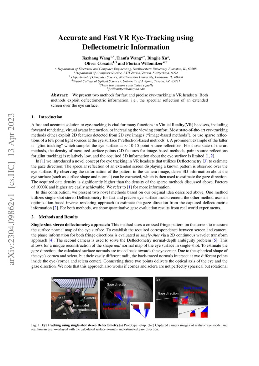 Accurate and Fast VR Eye-Tracking using Deflectometric Information | DeepAI