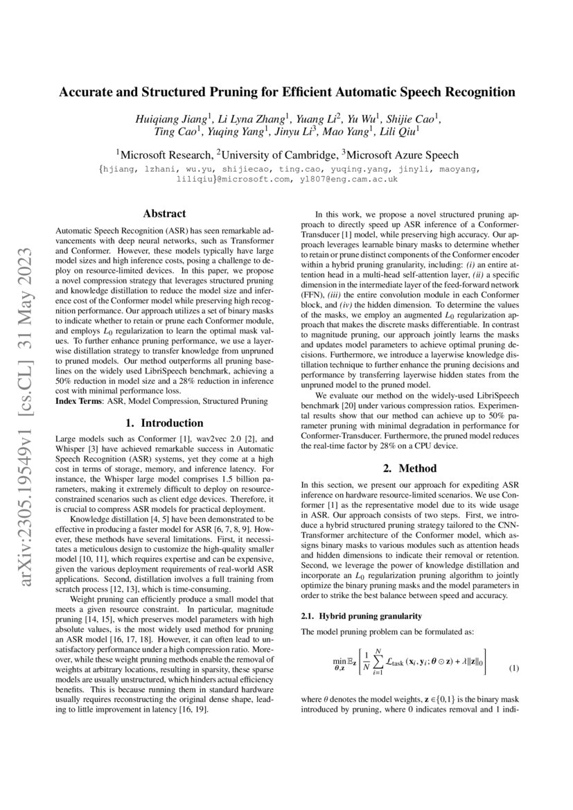 Accurate And Structured Pruning For Efficient Automatic Speech Recognition Deepai
