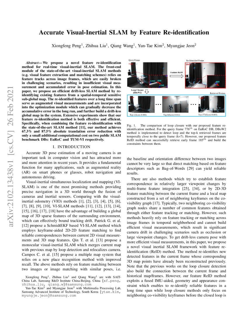 Accurate Visual-Inertial SLAM by Feature Re-identification | DeepAI
