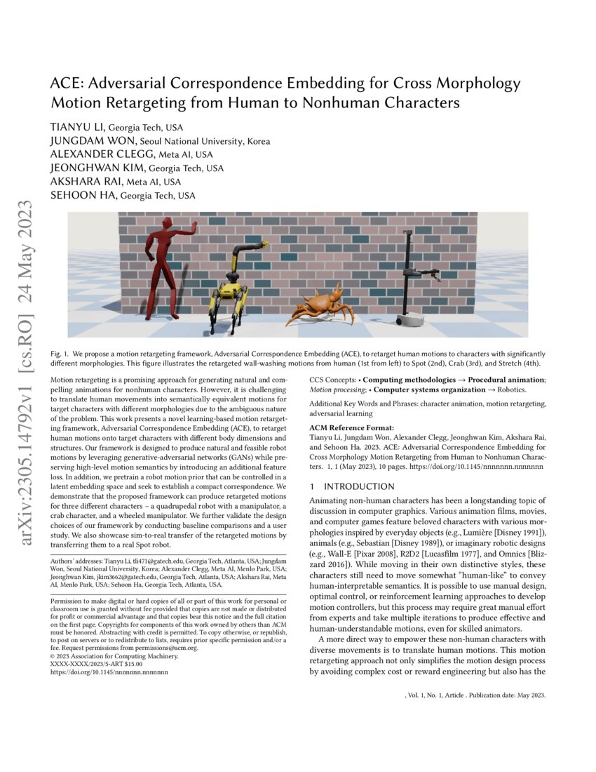 Ace Adversarial Correspondence Embedding For Cross Morphology Motion