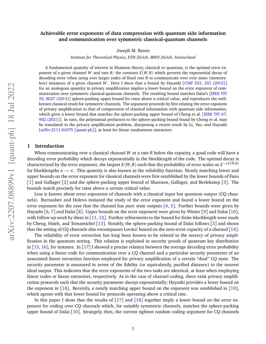 Achievable error exponents of data compression with quantum side ...