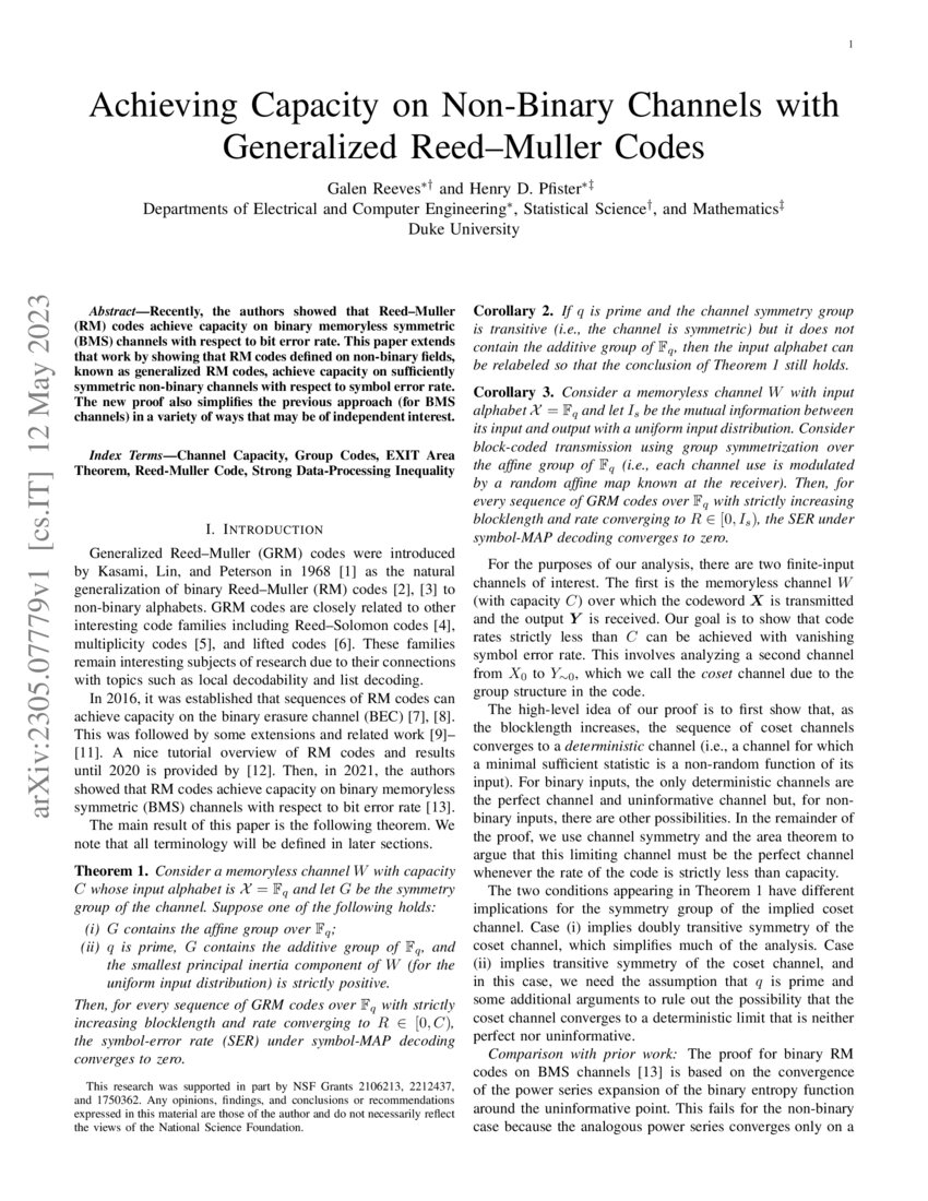 Achieving Capacity on Non-Binary Channels with Generalized Reed-Muller Codes | DeepAI