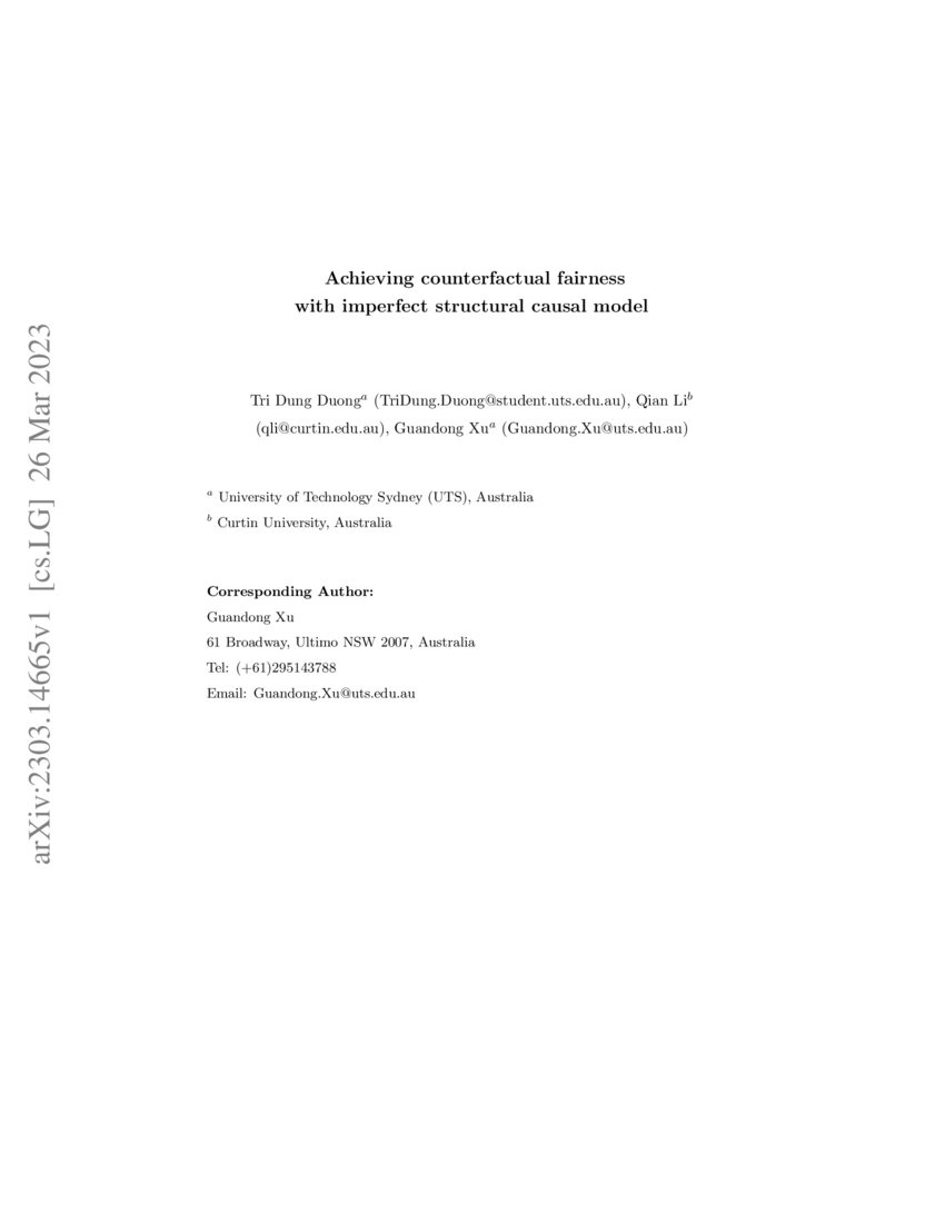 Achieving Counterfactual Fairness with Imperfect Structural Causal ... Achieving Counterfactual Fairness with Imperfect Structural Causal ...