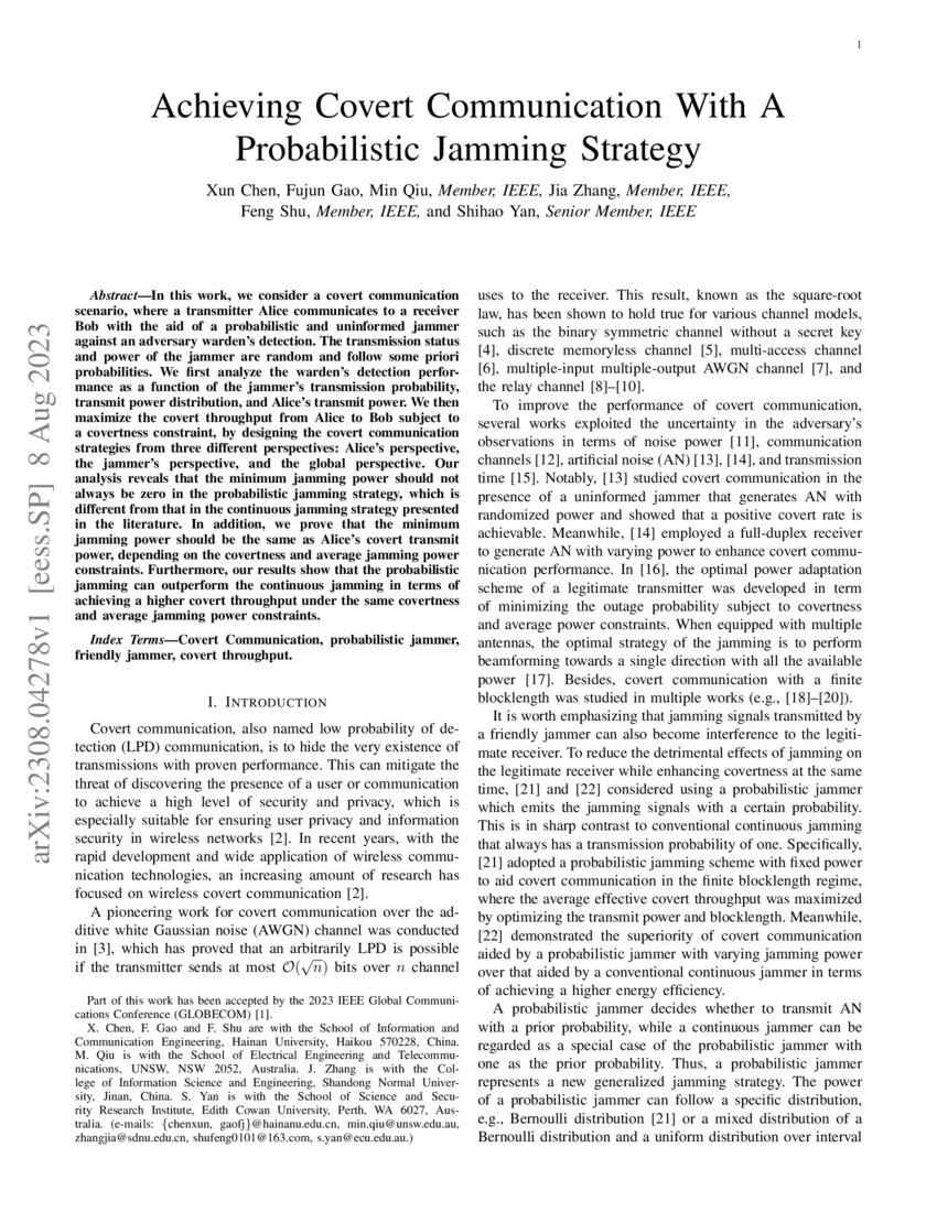 Achieving Covert Communication With A Probabilistic Jamming Strategy | DeepAI