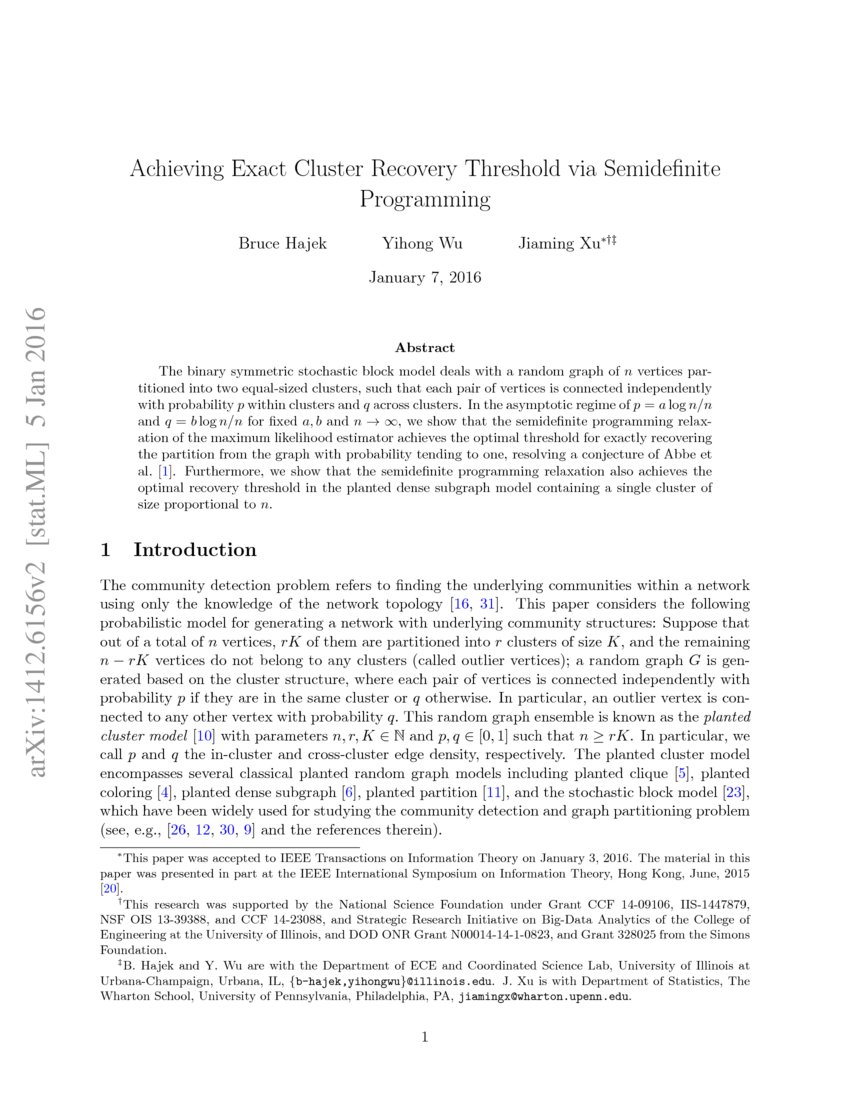 Achieving Exact Cluster Recovery Threshold Via Semidefinite Programming Deepai
