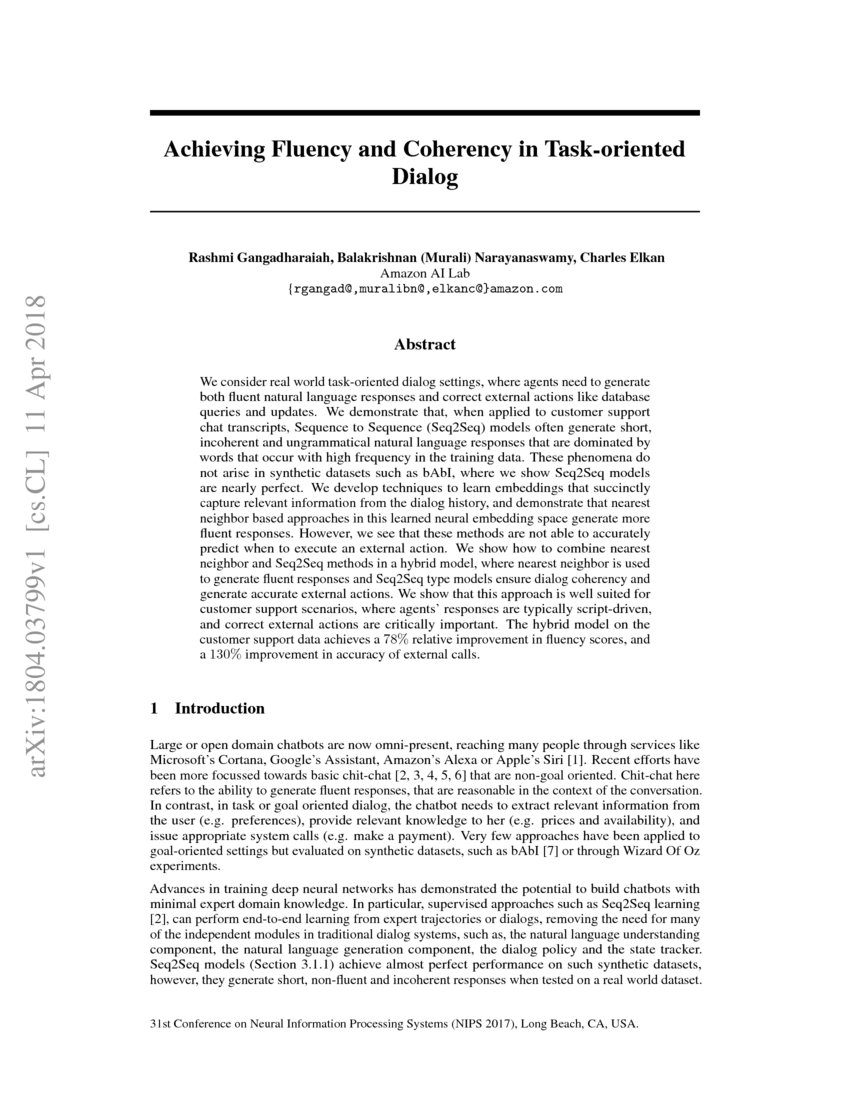 Achieving Fluency and Coherency in Task-oriented Dialog | DeepAI Achieving Fluency and Coherency in Task-oriented Dialog | DeepAI