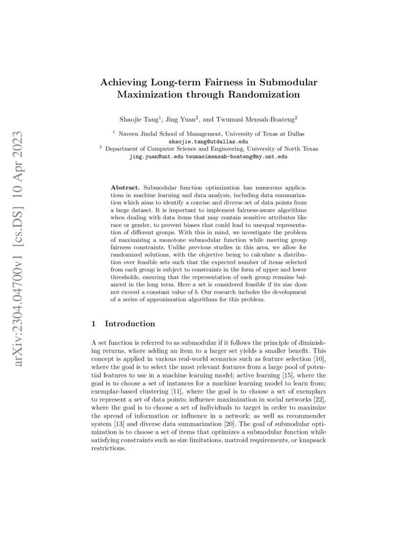 Achieving Long Term Fairness In Submodular Maximization Through Randomization Deepai