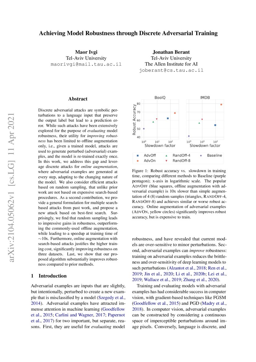 Achieving Model Robustness Through Discrete Adversarial Training Deepai