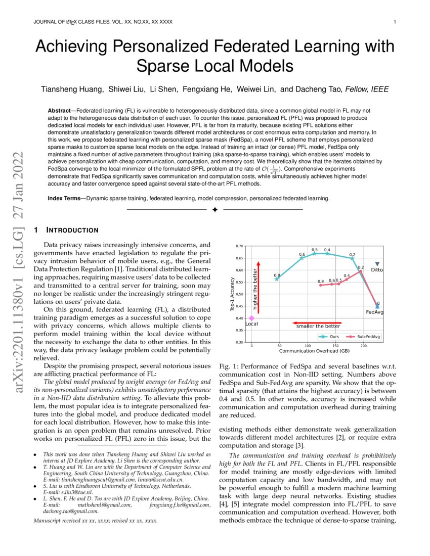 Achieving Personalized Federated Learning with Sparse Local Models | DeepAI