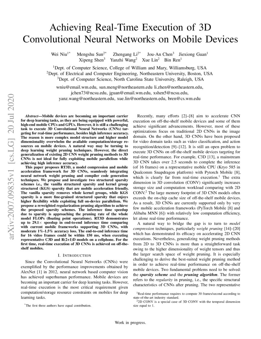 Achieving Real-Time Execution of 3D Convolutional Neural Networks on Mobile Devices | DeepAI