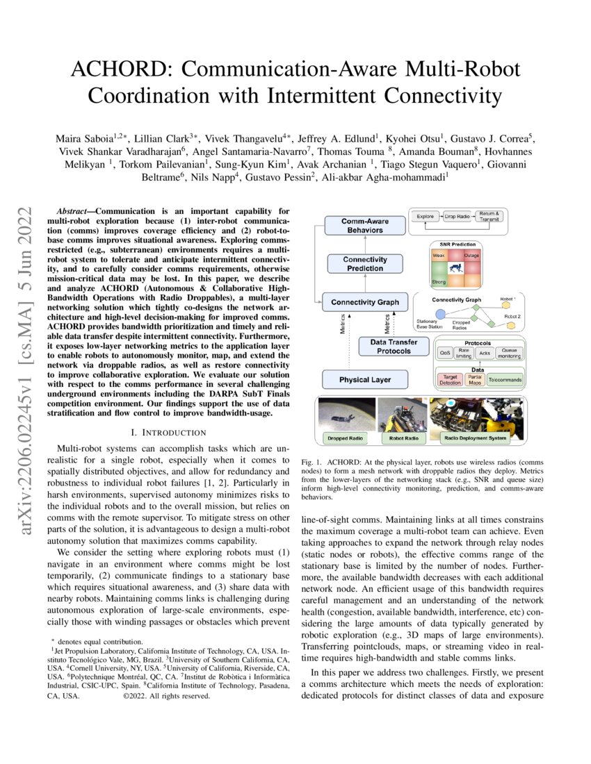 Achord Communication Aware Multi Robot Coordination With Intermittent Connectivity Deepai 