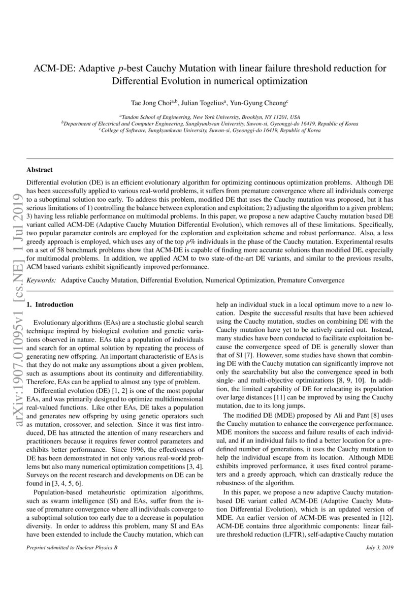 ACM-DE: Adaptive p-best Cauchy Mutation with linear failure threshold reduction for Differential ...