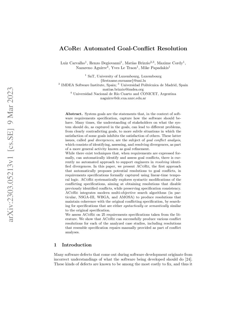 ACoRe: Automated Goal-Conflict Resolution | DeepAI