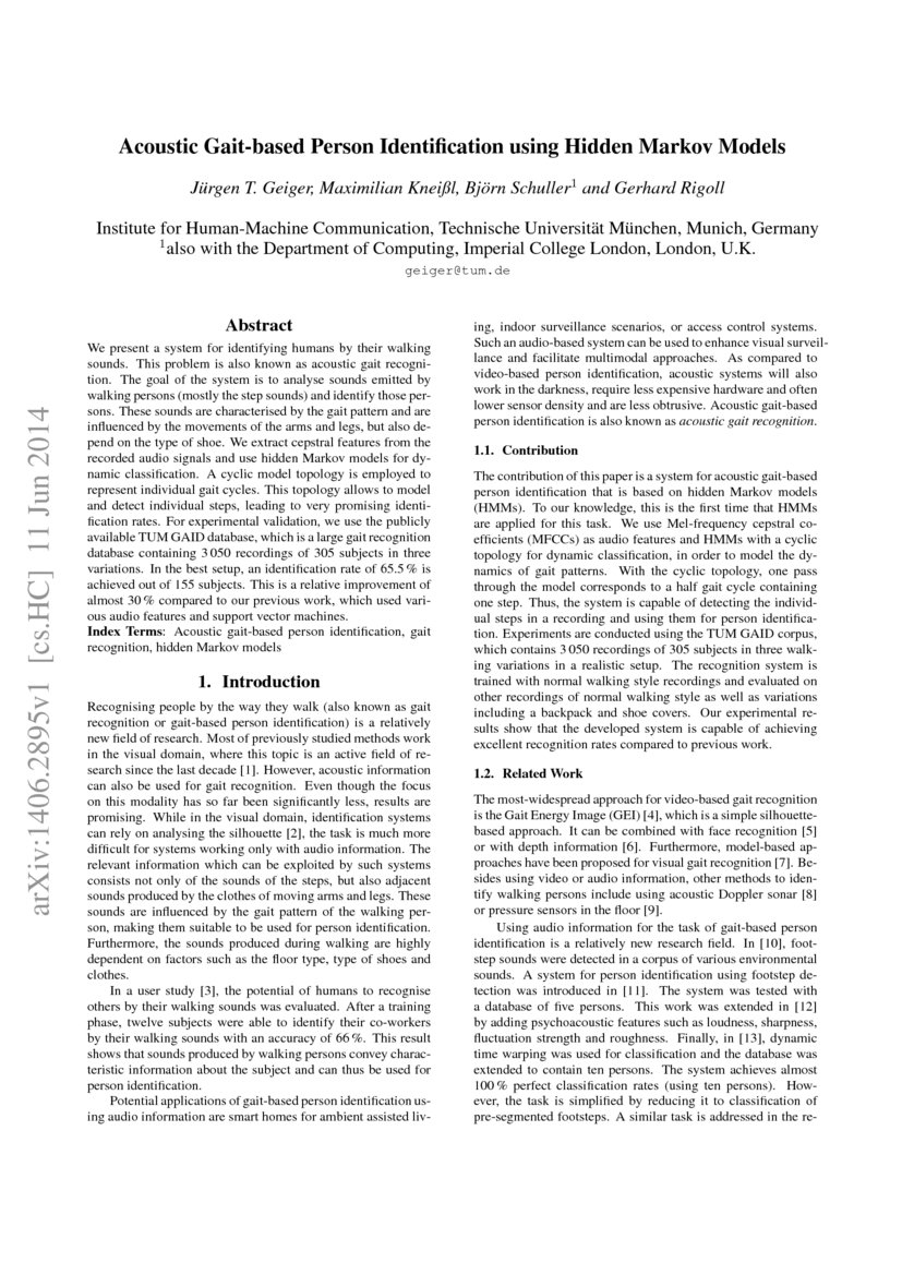 Acoustic Gait-based Person Identification using Hidden Markov Models | DeepAI
