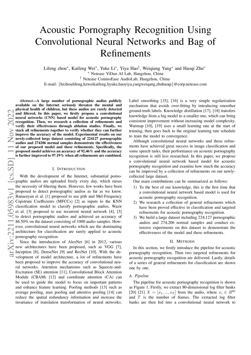 Acoustic Pornography Recognition Using Convolutional Neural Networks And Bag Of Refinements Deepai