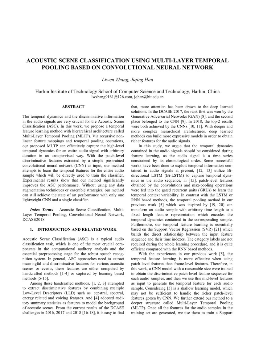 Acoustic Scene Classification Using Multi Layer Temporal Pooling Based