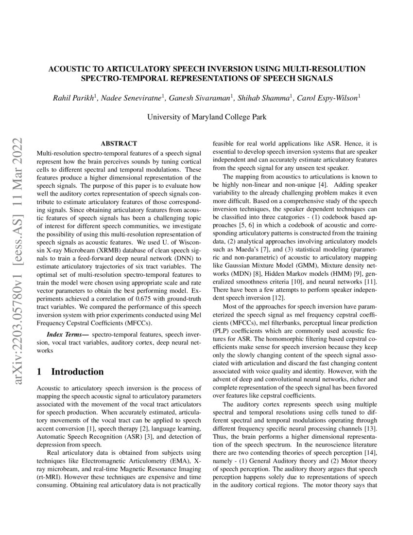 Acoustic To Articulatory Speech Inversion Using Multi-Resolution ...