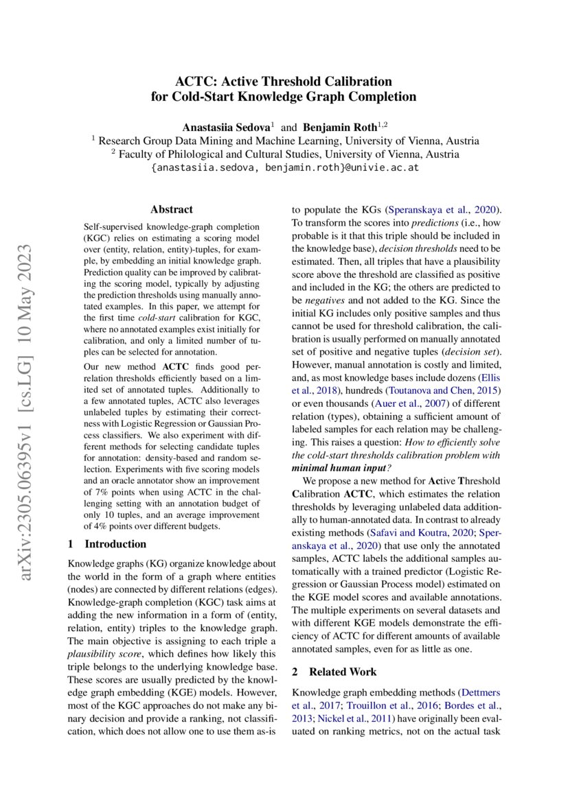 ACTC: Active Threshold Calibration for Cold-Start Knowledge Graph ...