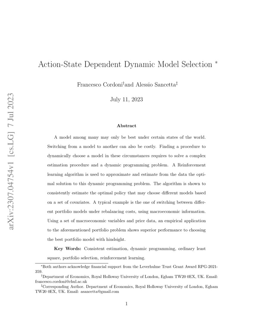 Action-State Dependent Dynamic Model Selection | DeepAI