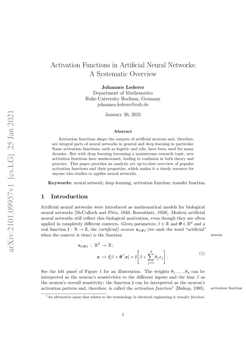 Activation Functions in Artificial Neural Networks: A Systematic ...