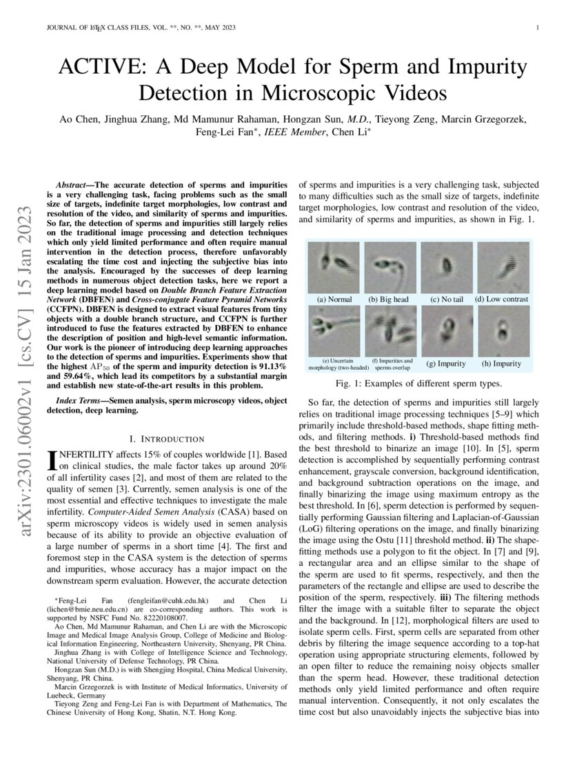 ACTIVE: A Deep Model for Sperm and Impurity Detection in Microscopic Videos | DeepAI
