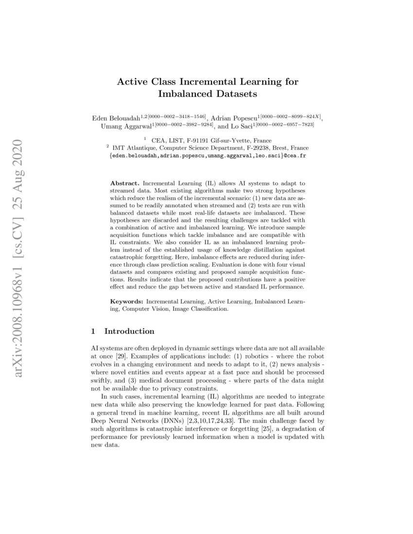 Active Class Incremental Learning for Imbalanced Datasets | DeepAI