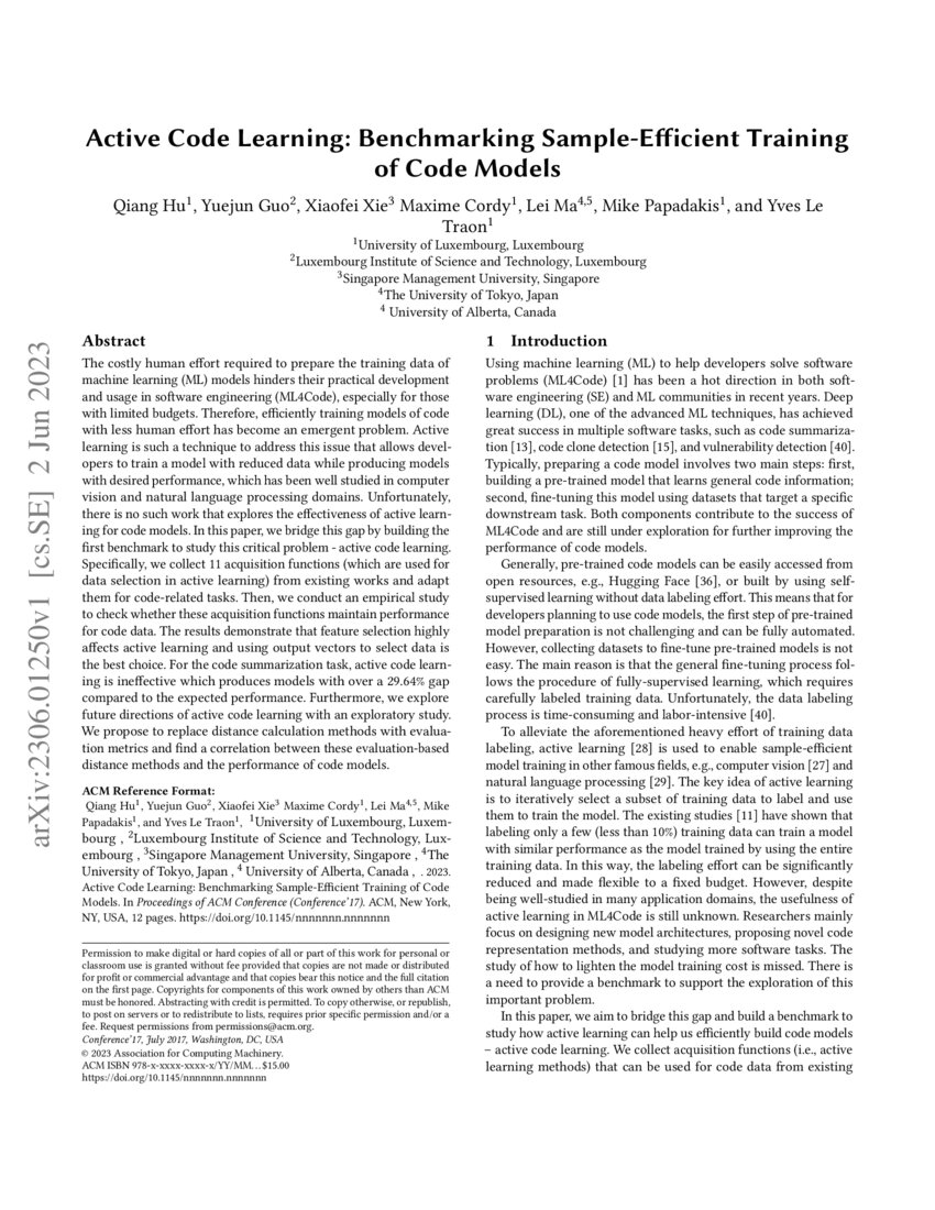 Active Code Learning Benchmarking Sample Efficient Training Of Code Models Deepai