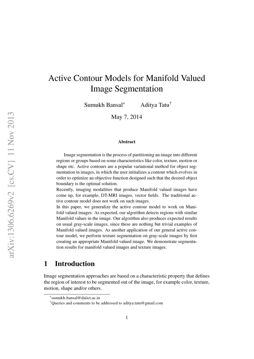 Active Contour Models For Manifold Valued Image Segmentation Deepai