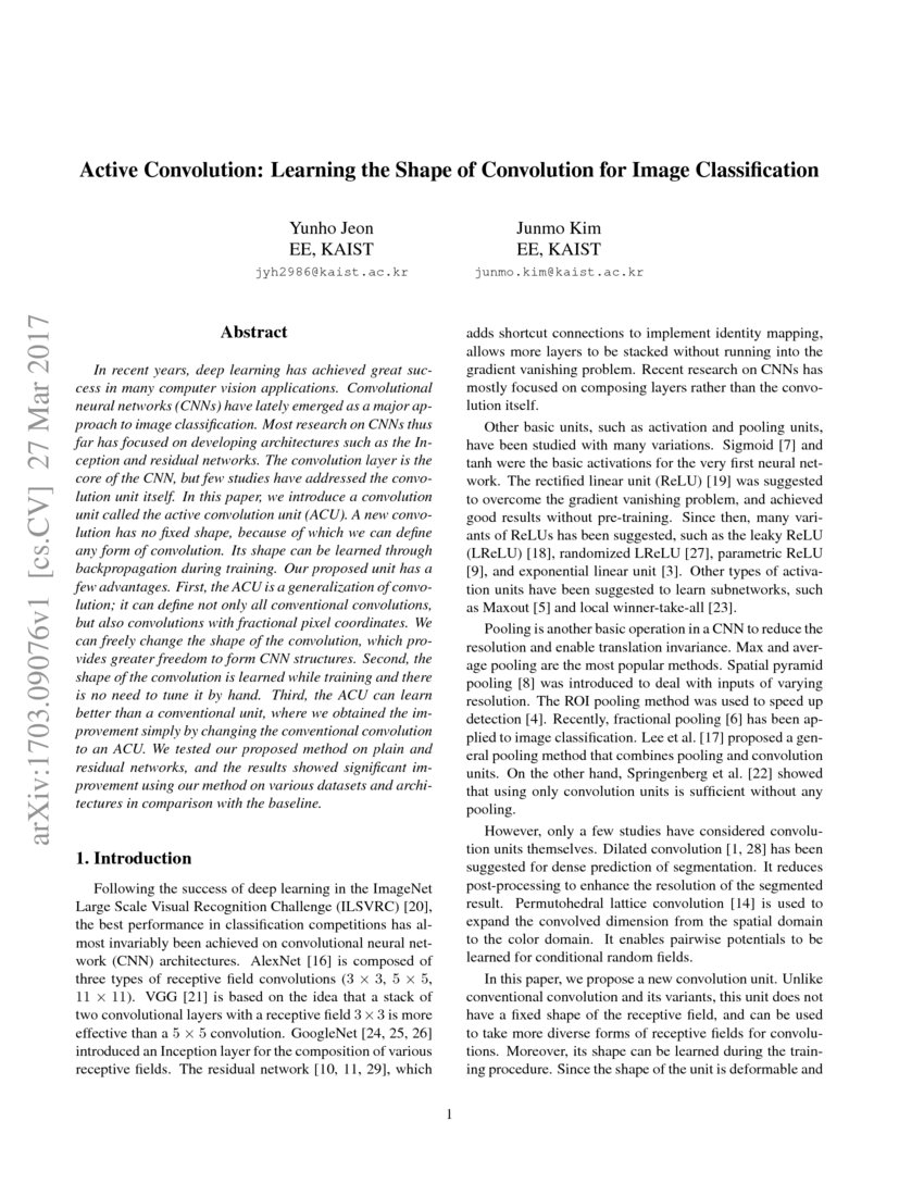 Active Convolution: Learning the Shape of Convolution for Image ...