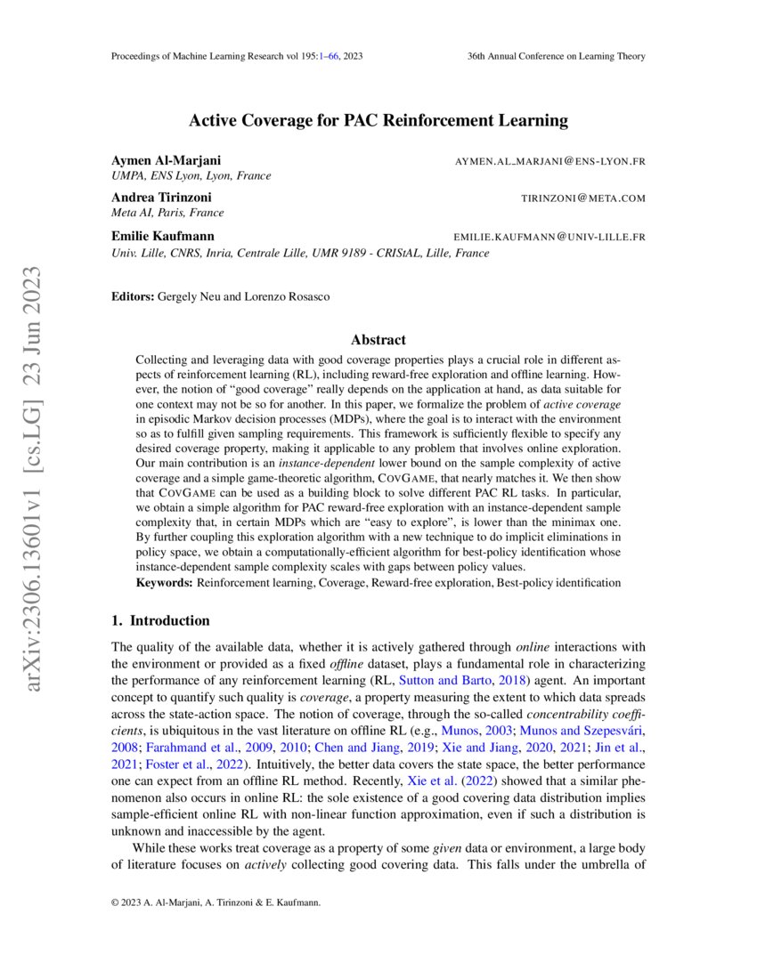 Active Coverage for PAC Reinforcement Learning | DeepAI
