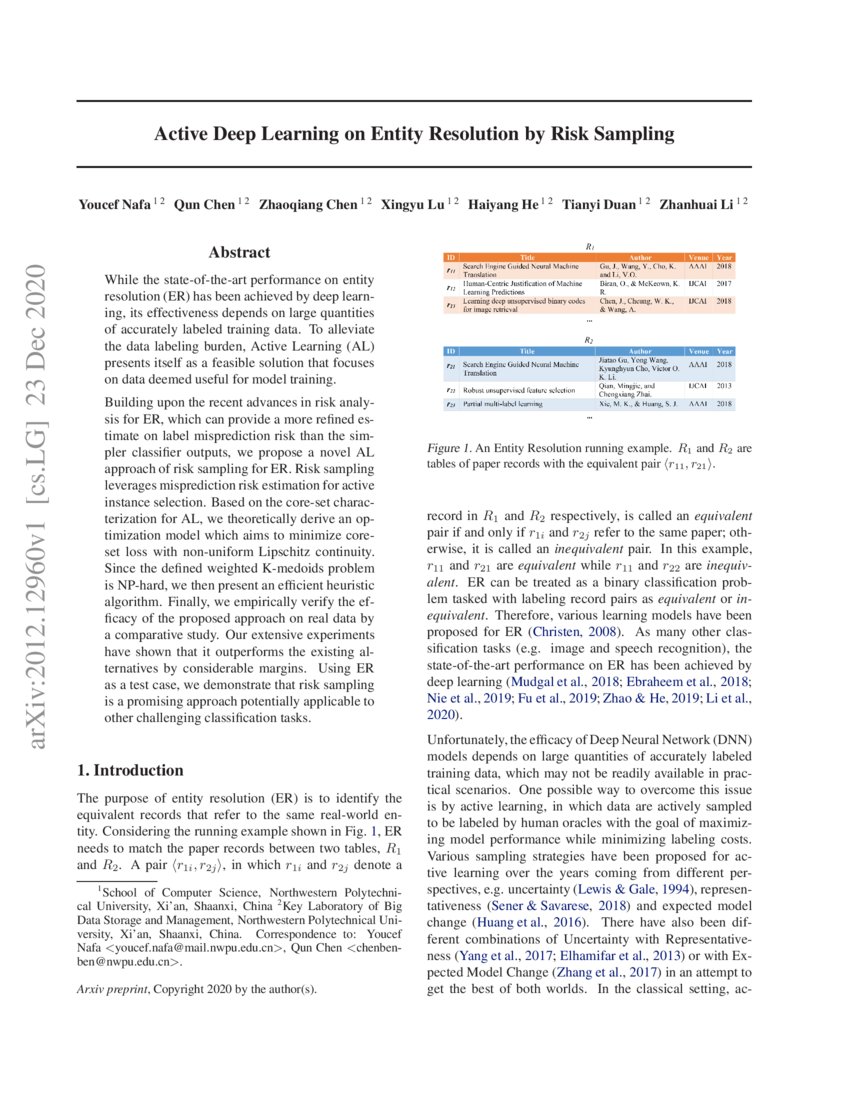 Active Deep Learning on Entity Resolution by Risk Sampling | DeepAI