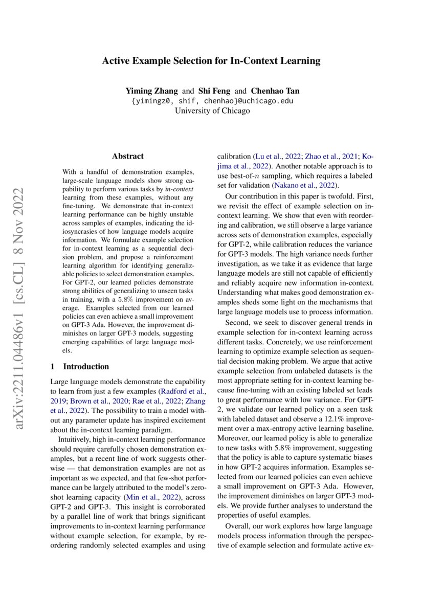 Active Example Selection for In-Context Learning | DeepAI