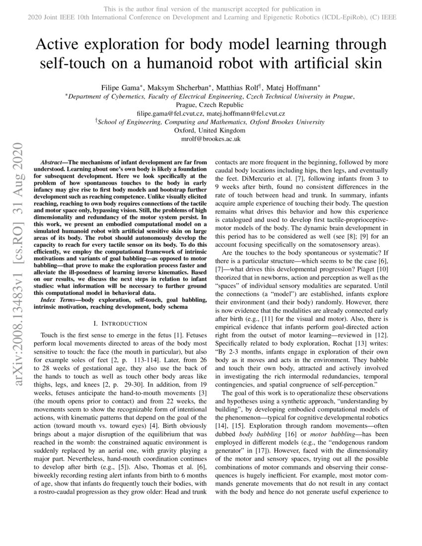 Active exploration for body model learning through self-touch on a ...