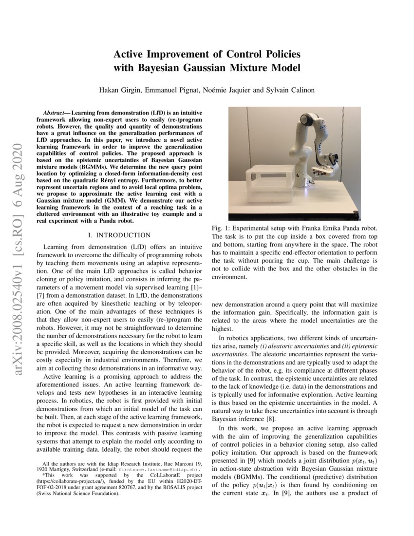 Active Improvement of Control Policies with Bayesian Gaussian Mixture Model | DeepAI