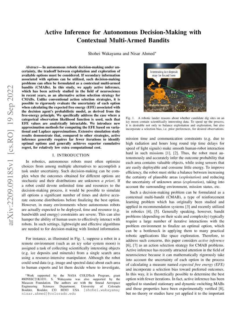 Active Inference for Autonomous Decision-Making with Contextual Multi-Armed Bandits | DeepAI